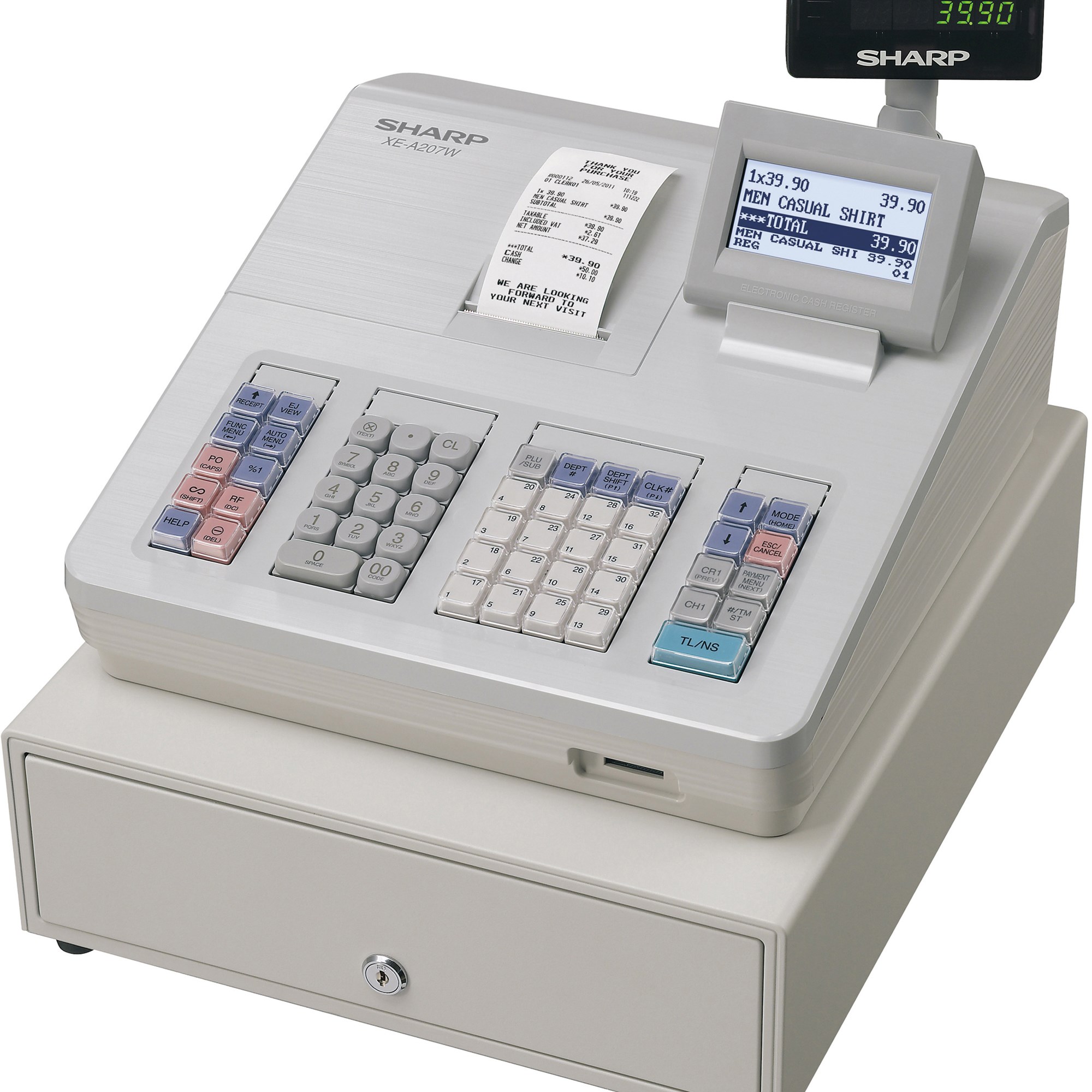 Point of Sale - Sharp XE-A207W Cash Register With Raised Keyboard White - Wattle Office Supplies